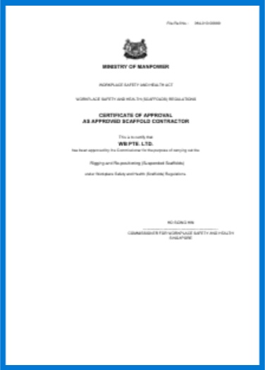 Approved Scaffold Contractor Certificate